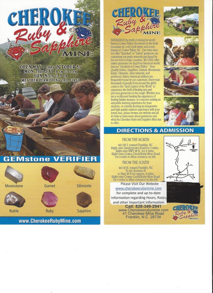 Our Rack Card – Cherokee Ruby Mine